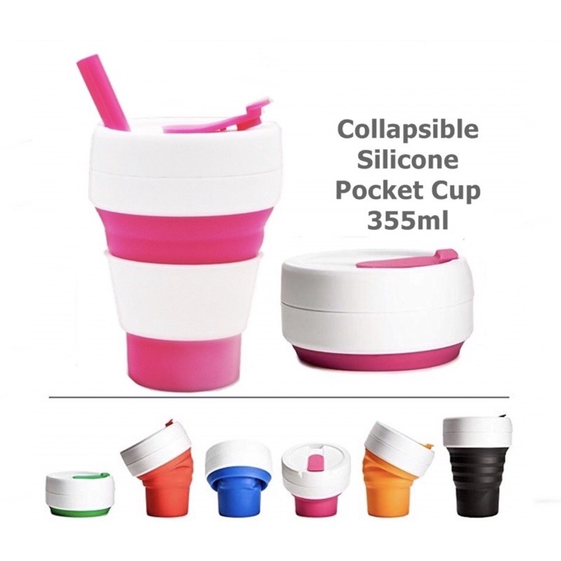 Collapsible Cup 355ml With Straw Stojo Inspired Silicone Collapsible ...
