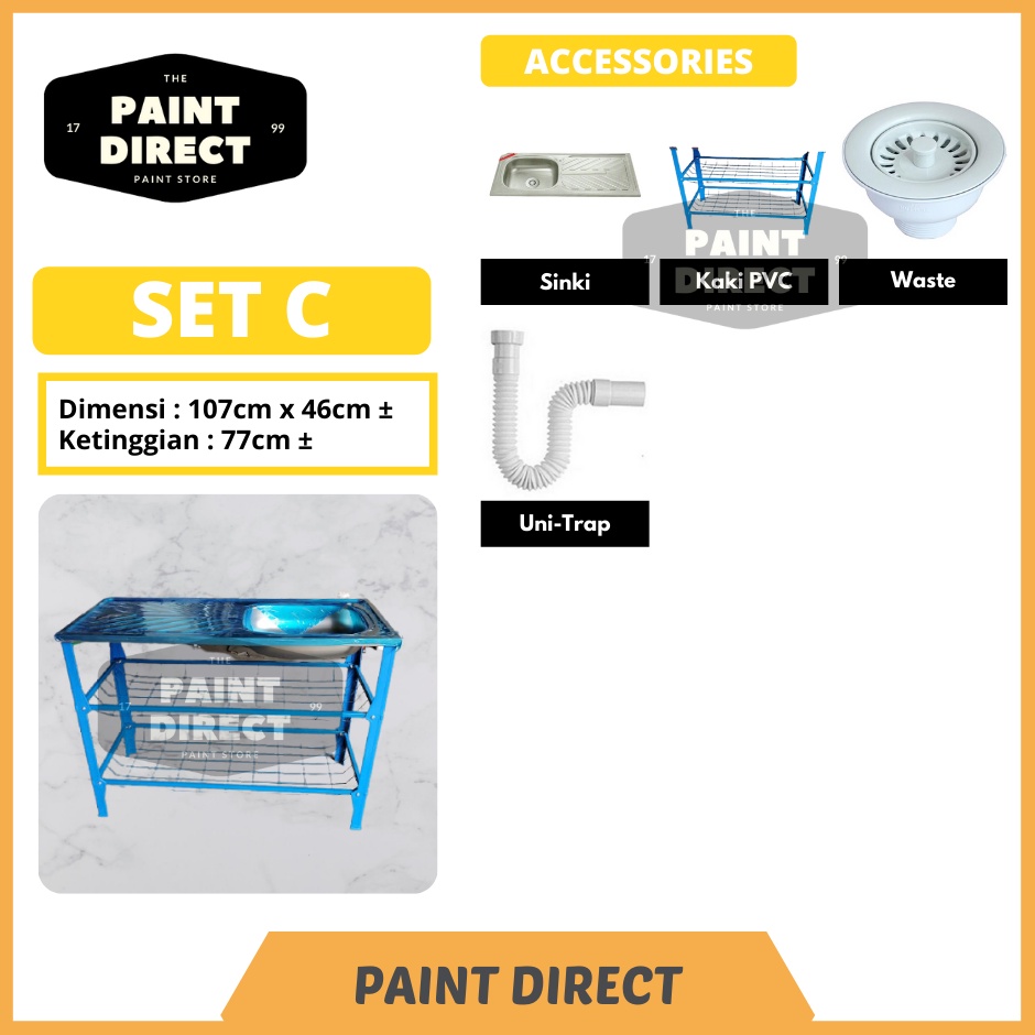 [Ready Stock PVC ] 18" x 42" Sinki Dapur Stainless Steel Sink With PVC ...
