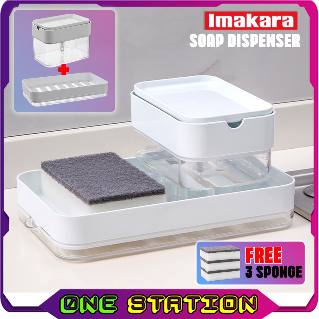 IMAKARA Soap Dispenser With Sponge Holder Draining Tray Dishwasher Rack ...