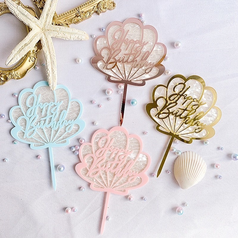 Acrylic Ocean Series Shell Happy Birthday Cake Topper Candy Bar Baby ...