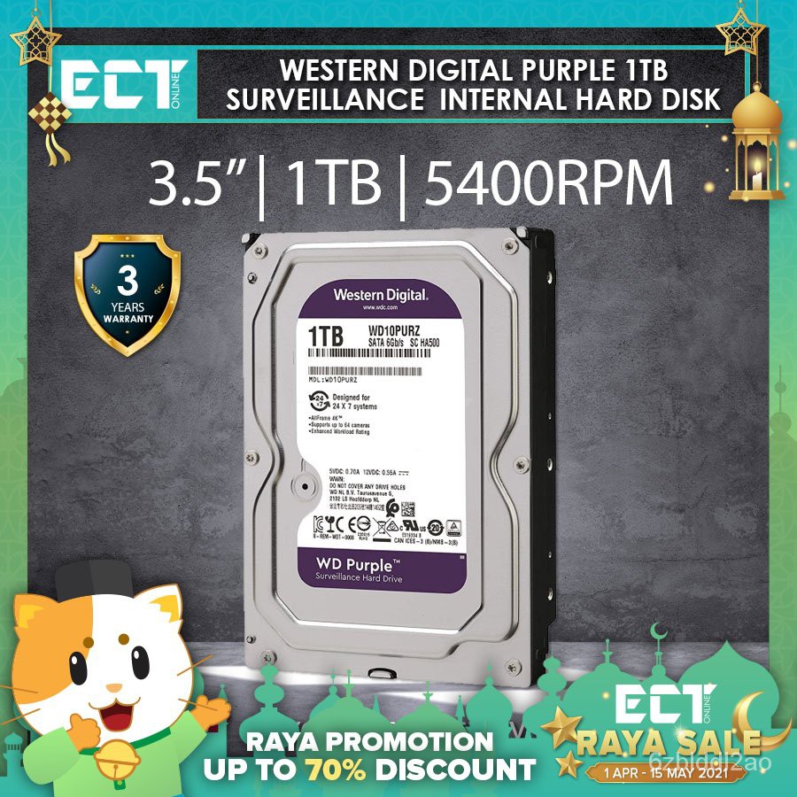 CZHS Western Digital Purple 3.5 1TB 5400RPM 64mb Sata Surveillance Hard ...