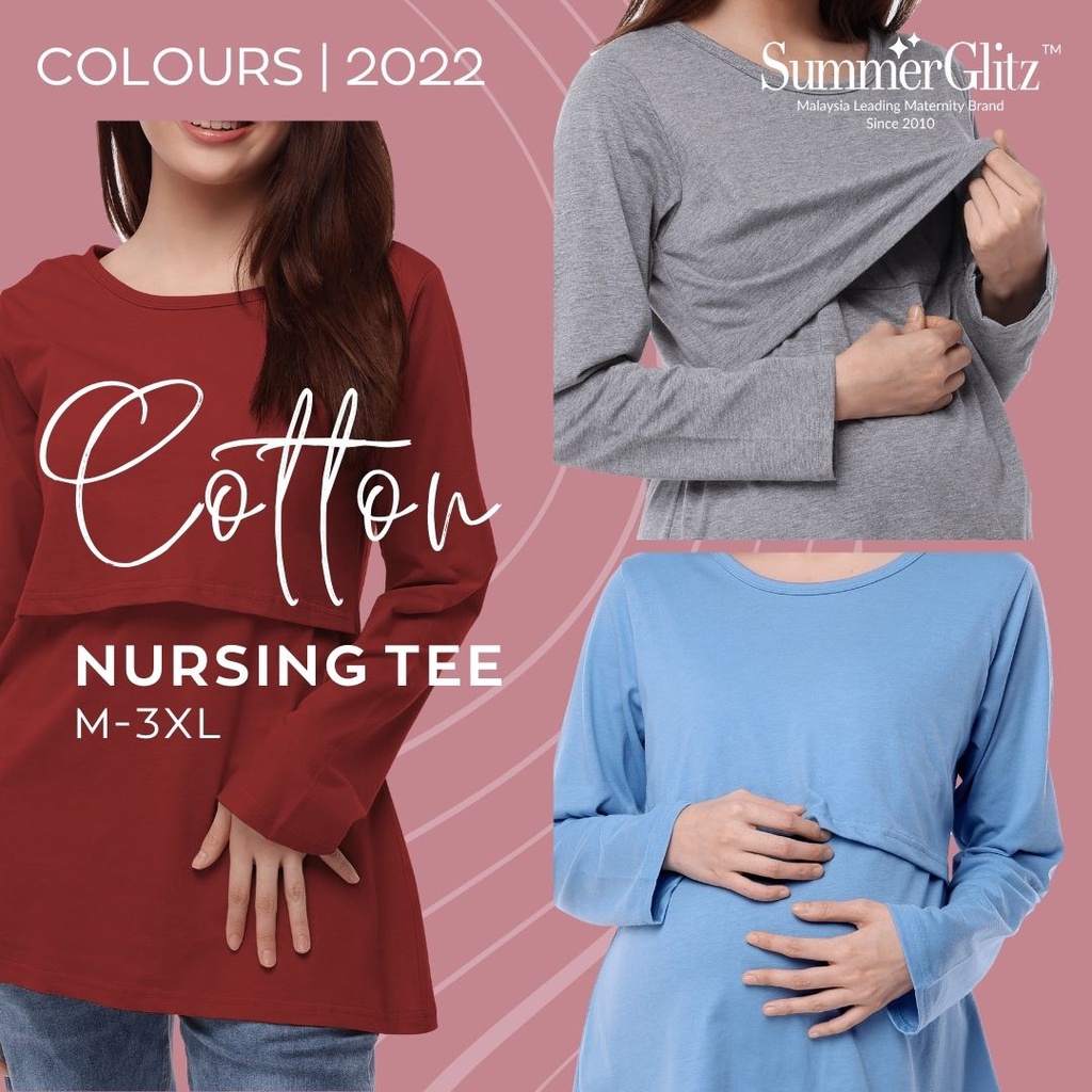 SUMMERGLITZ Maternity Cotton Nursing Blouse Baju Menyusu Selak ...