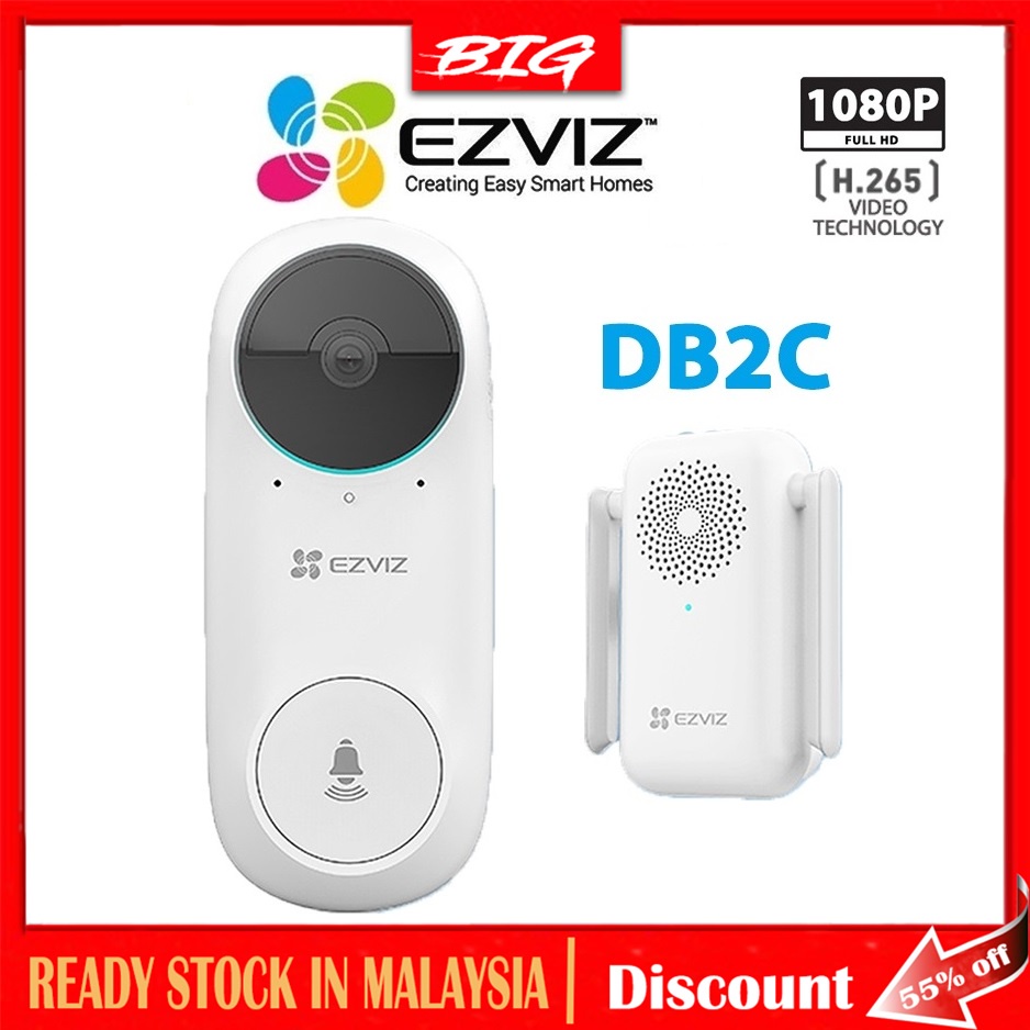 EZVIZ DB2C Kit Wire-Free Video Rechargeable Doorbell with Chime 1080P ...
