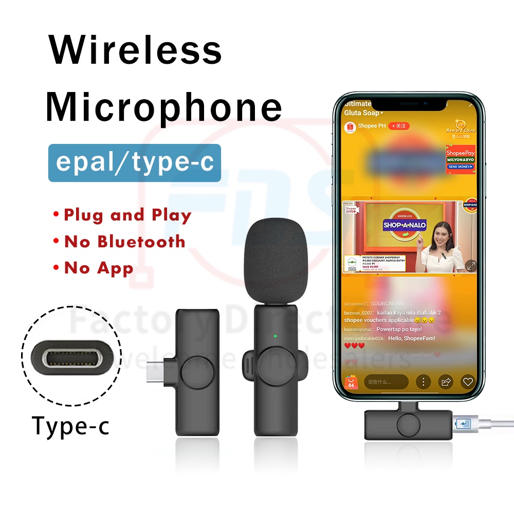 【Spot goods】Wireless Lavalier Microphone for Phone Vlogging Cellphone ...