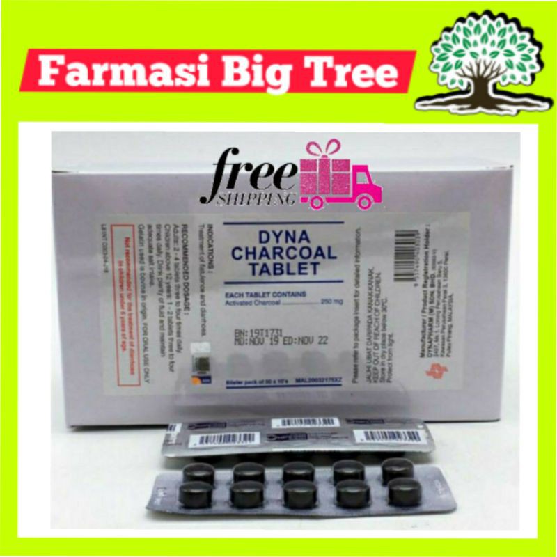 Dyna Charcoal 250mg Tab 10's- menyerap toksin /angin | Shopee Malaysia