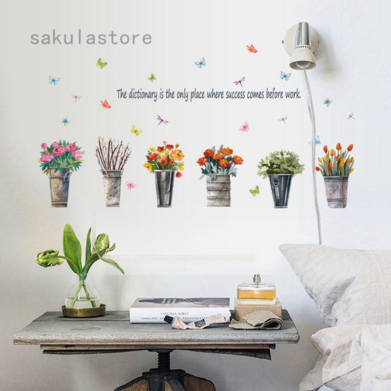 Potted Flowers Plants Window Wall Stickers Living Room DIY Decor ...