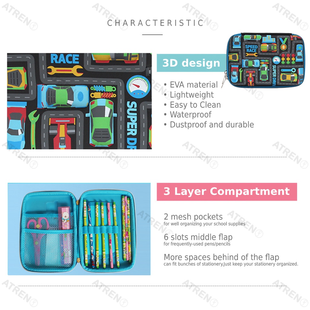 3D Pencil Box Kid School Detachable Stationery Hard Case Big Size ...