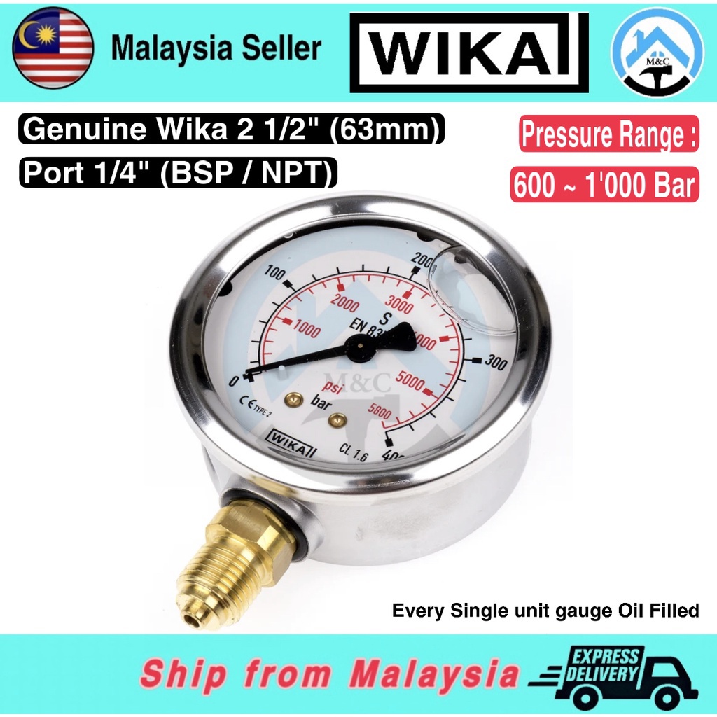 [Wika] 100% Original Pressure Gauge, 600 Bar~1'000 Bar, Diameter 2" 1/2 ...