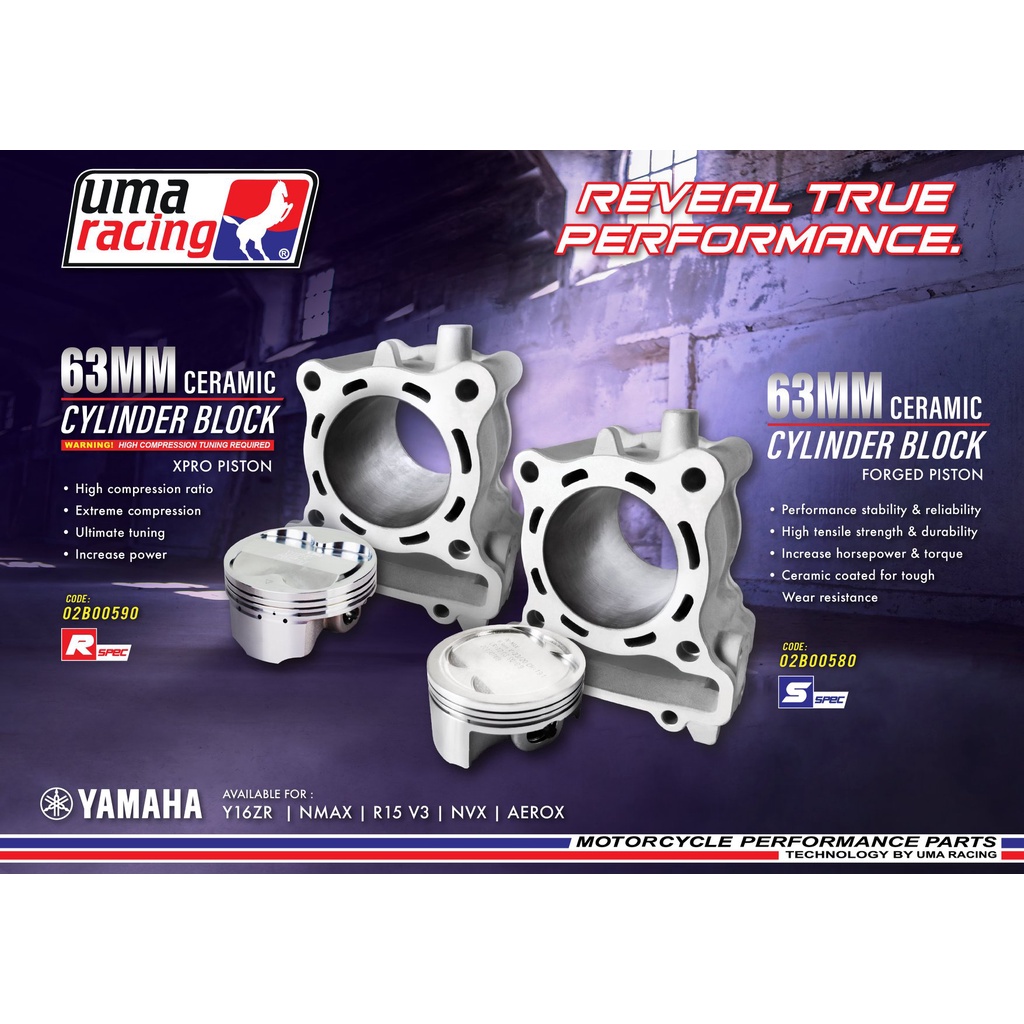 Y16/ R15 V3/ NVX/ NMAX [ 63MM ] UMA RACING CERAMIC CYLINDER BLOCK KIT ...