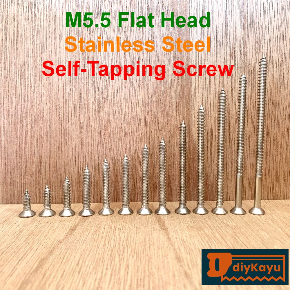 M5.5 #12 Flat Head Stainless Steel Self Tapping Wood Screw Skru Kayu ...