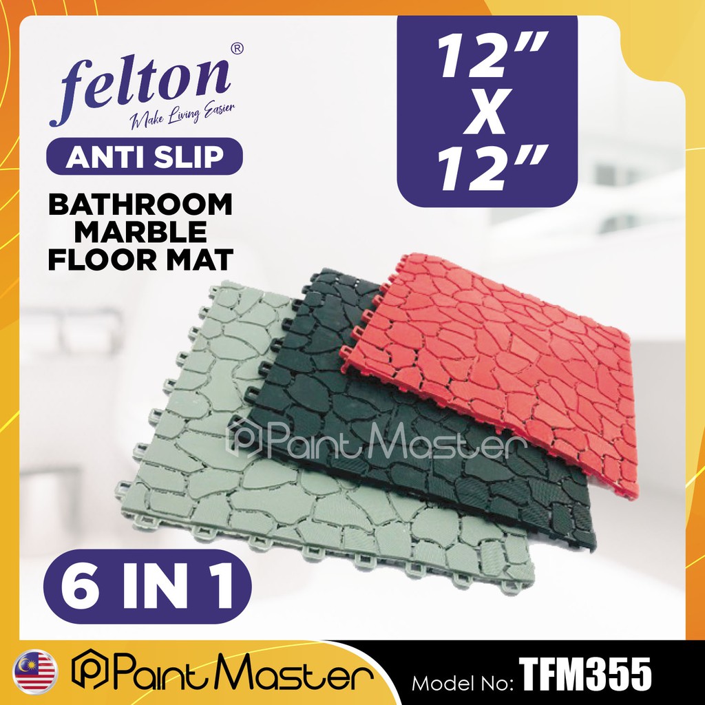 FELTON Anti Slip Floor Mat 12”X12” 6PCS TFM355 MARBLE DESIGN ANTI SLIP ...