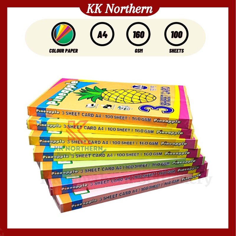 Pineapple 3 Sheet Card A4 Colour Paper 160gsm (100 sheets) Thick Color ...