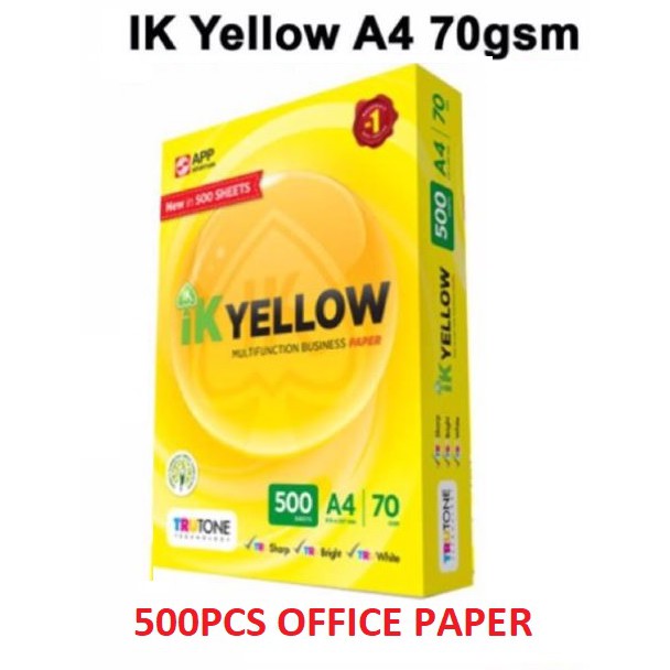 Ik yellow A4 paper 500 sheet 70gsm / kertas A4 Putih / kertas fotostat /A4 copier | Shopee Malaysia