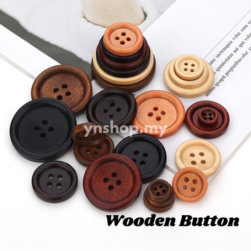 [20pcs] Classic Wooden Button / Butang Kayu 4 Lubang / Butang baju ...