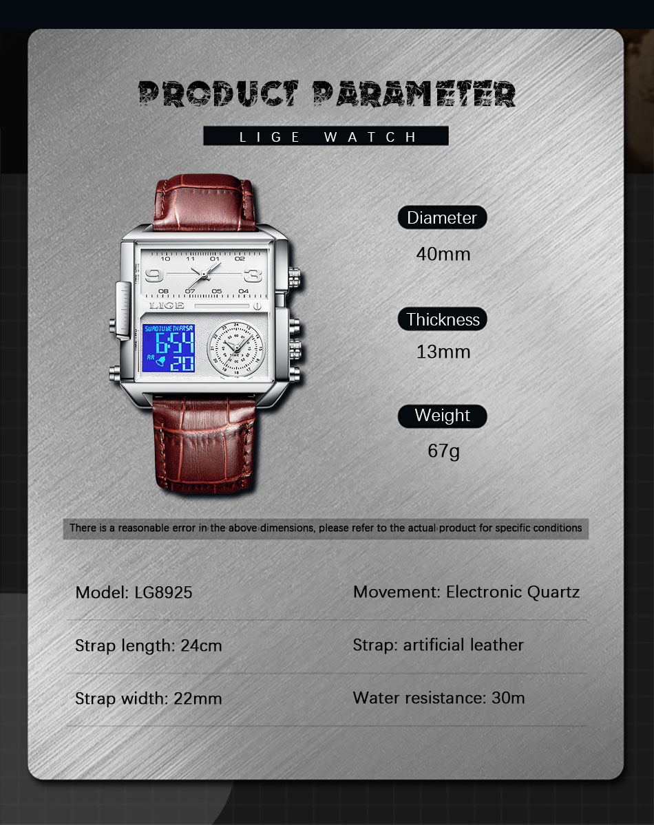 Jam Tangan Lelaki LIGE Luxury Men Watch Quartz Analog Digital Sport ...