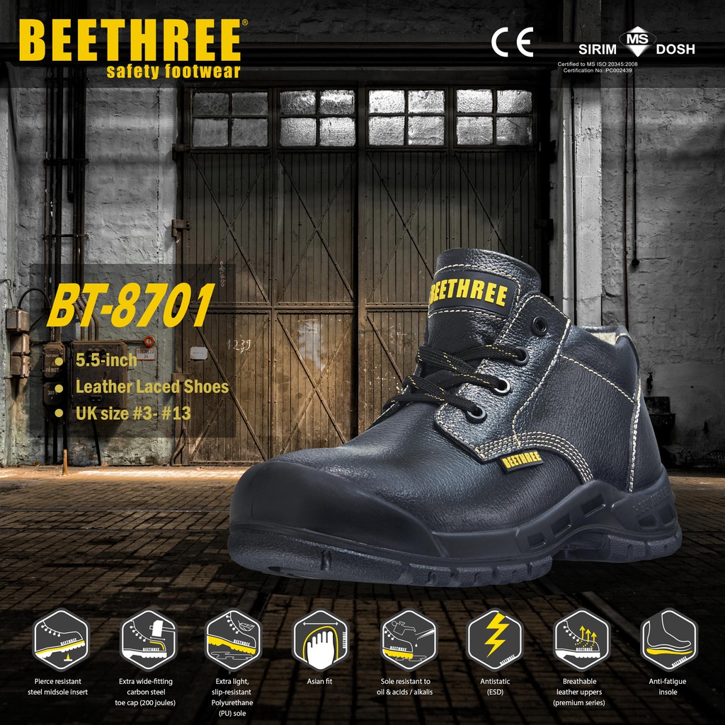 BEETHREE Safety Footwear BT-8701 5.5 Inches (Safety Shoes / Steel Toe ...