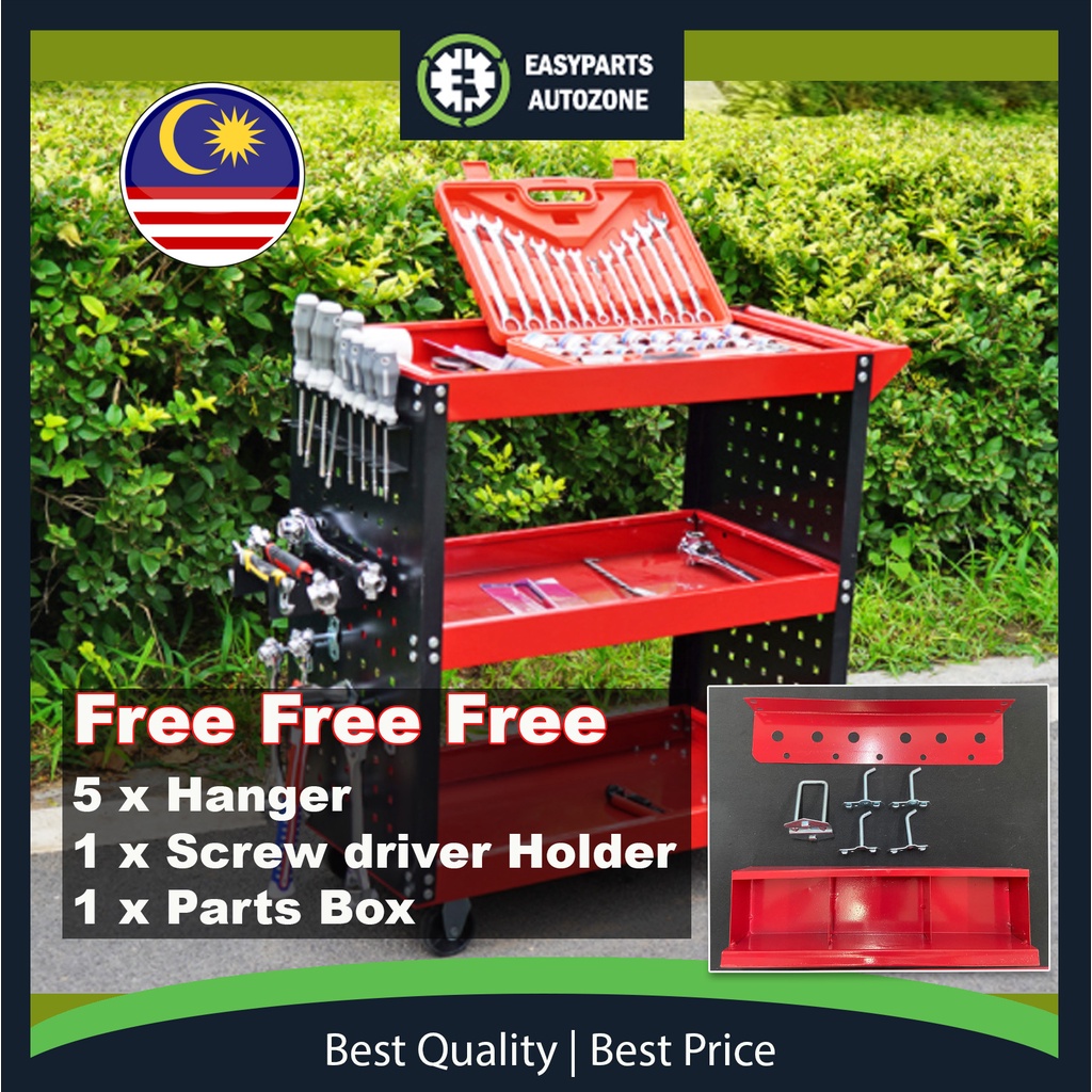 Autozone 3 layer Tools Trolley Rack with Hanging Panel Rak Bengkel ...