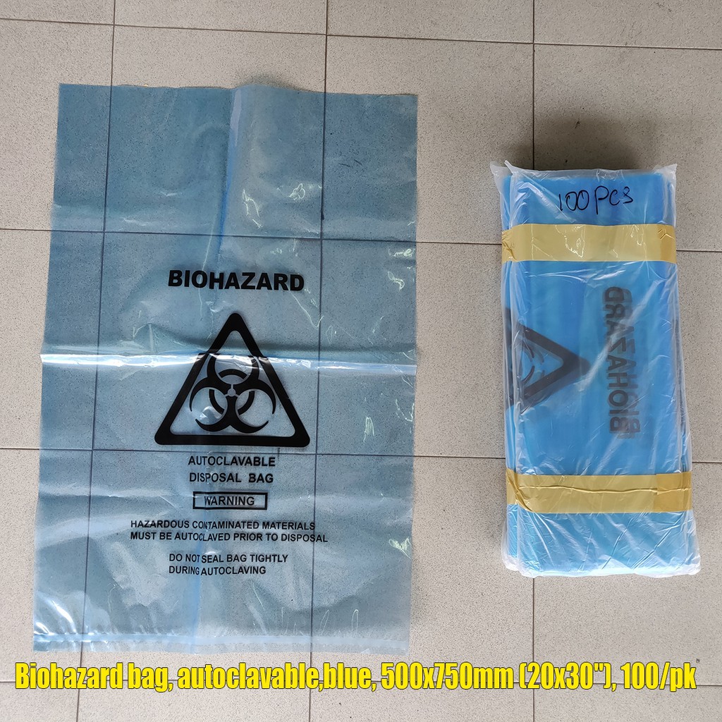Biohazard bag, autoclavable,blue, 500x750mm (20x30"), 100/pk | Shopee ...