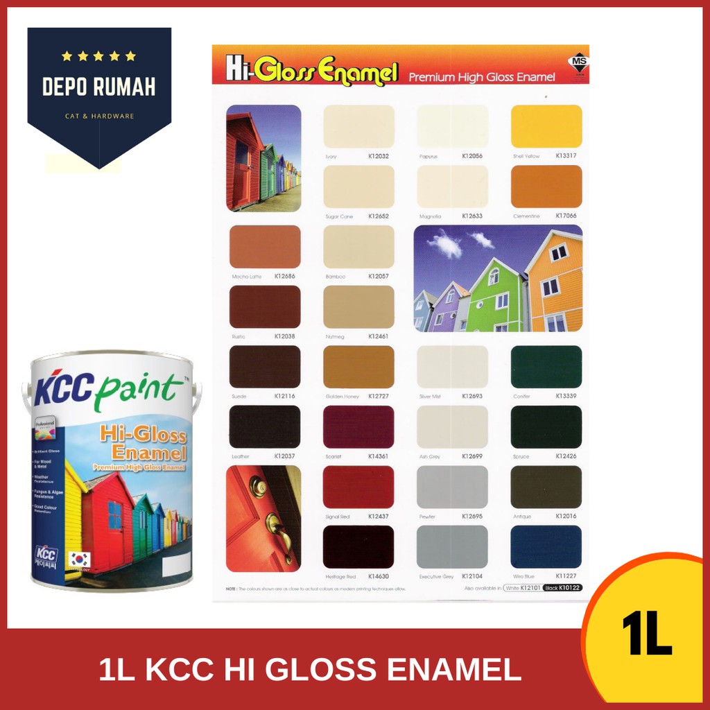 1Litre KCC Paint High Gloss Enamel 1L (Interior/Exterior Wood Metal) Cat Minyak- Steel Cat Besi ...