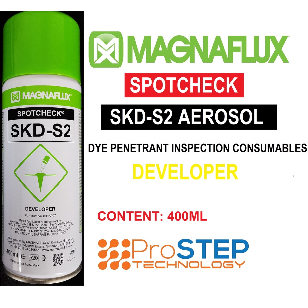MAGNAFLUX SPOTCHECK SKD-S2 AEROSOL DEVELOPER (NDT DYE PENETRANT, MADE IN UK - DELIVERY TO WEST ...