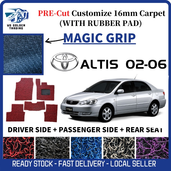 TOYOTA ALTIS 2002 - 2006 Carpet (5pcs/set) 16MM magic grip carpet Car ...
