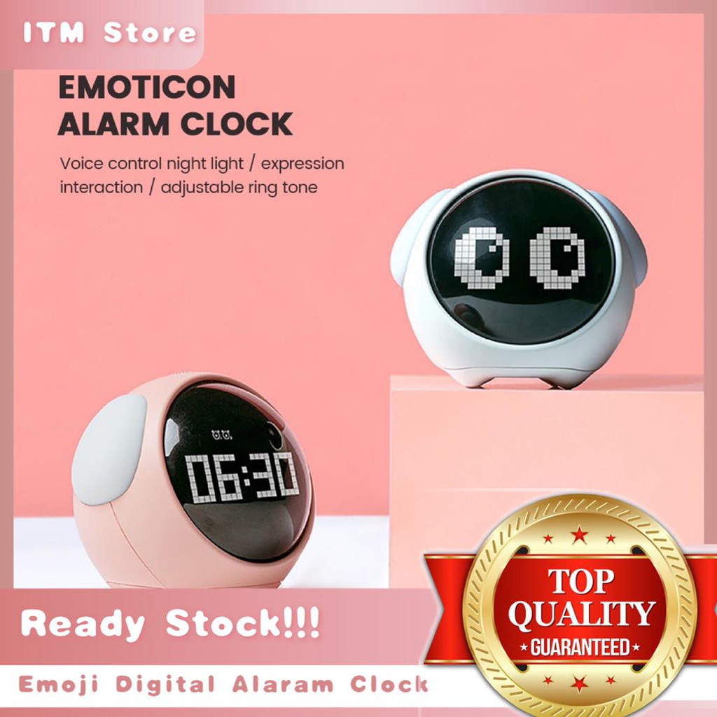 ***READY STOCK*** Emoji Alarm Clock Cute Expression Voice Control Night ...
