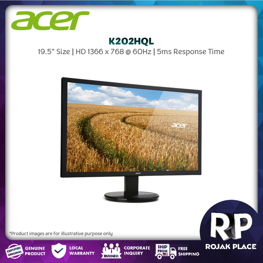 Acer K202HQL 19.5" Inches HD (1366 x 768) LED Monitor Screen 5ms ...