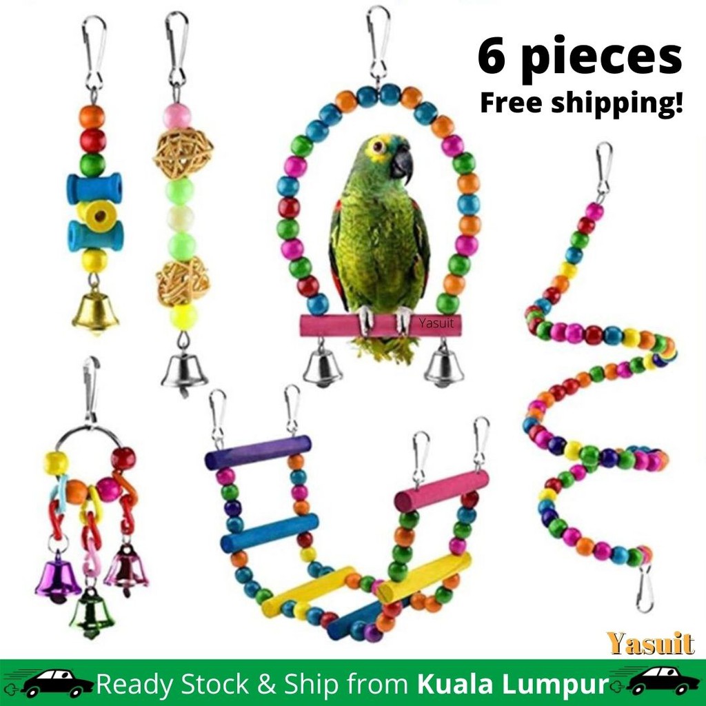 6 pieces set Bird Toy Sugar Glider Accessories Parrot Bite Swing Birds ...