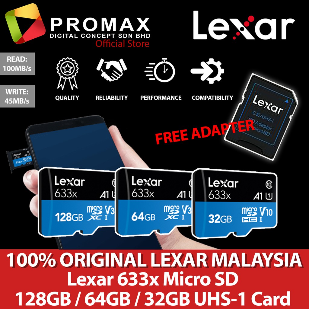 Cheapest! Lexar 128GB 64GB 32GB MicroSD 100MB/s Micro SD 633x UHS-I Memory Card FREE SD Adapter ...