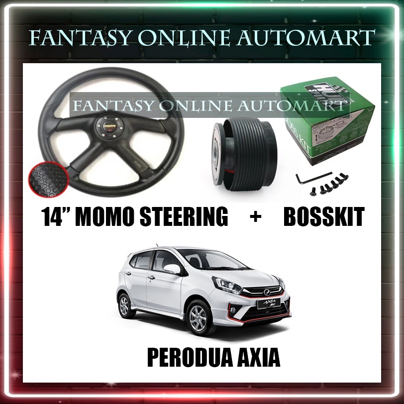 PERODUA AXIA 14'' MOMO STEERING WHEEL 4 KAKI WITH BOSSKIT SET | Shopee ...