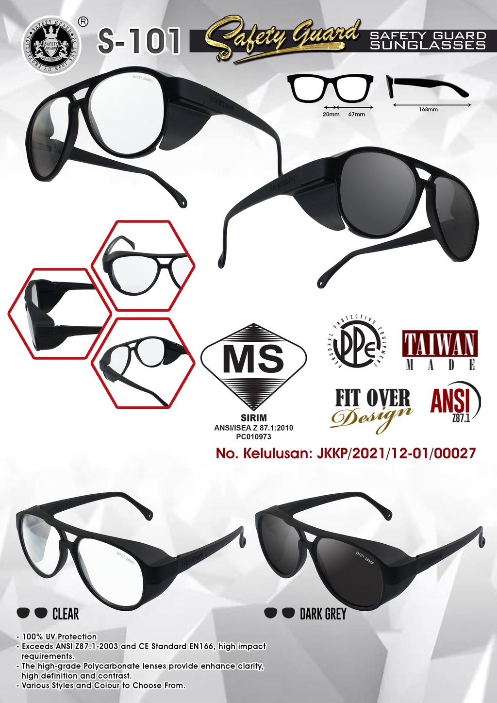 SAFETY GUARD [SIRIM] SAFETY GLASSES/ EYE PROTECTION (S-101) - FIT OVER ...