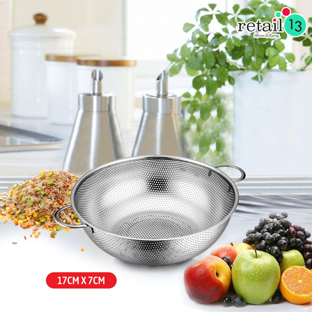 17CM-STAINLESS STEEL 201 COLANDERS STRAINERS FOR DRAINING RINSING ...