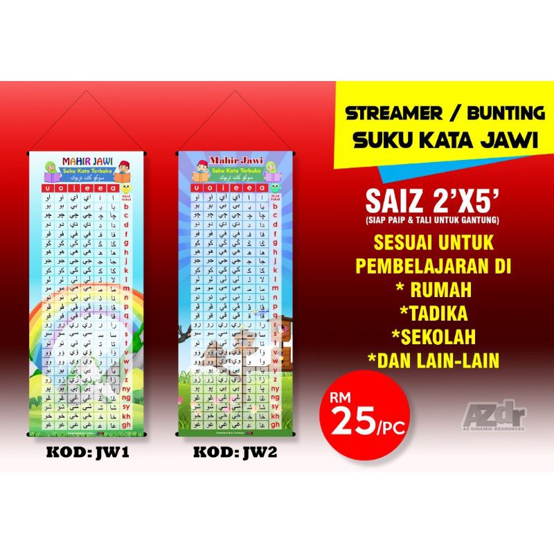 Banner/ Streamer/ Banting Suku Kata Jawi 2'x5' (Belajar membaca ...
