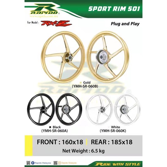 ( RXZ / RXZ135 ) Rapido sport rim 501 ( 1.60/1.85 x18 ) | Shopee Malaysia