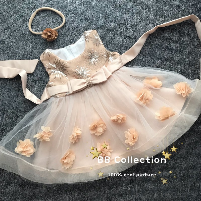 Baby Newborn Khaki Princess Sleeveless Gown Dress Kids with Headband ...