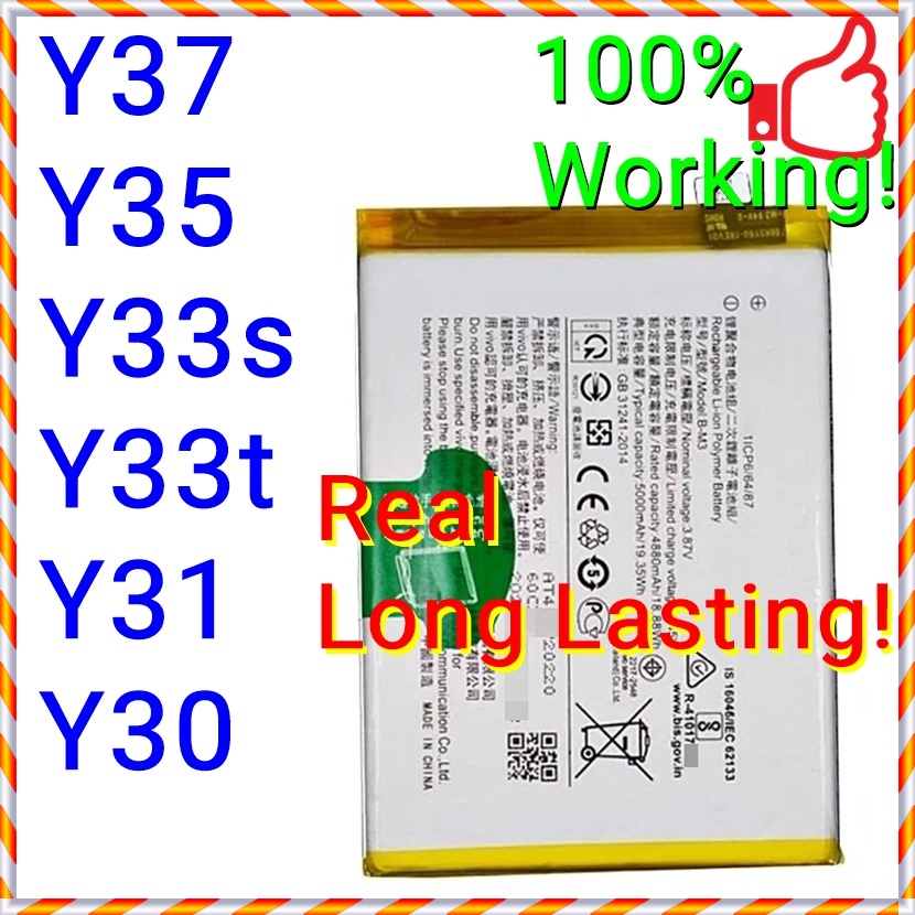 (Real Long Lasting) NEW ORI Stable Battery for Vivo Y37 Y35 Y33s Y31 2021 Y30 /B-86 B-73 B-S1 B ...
