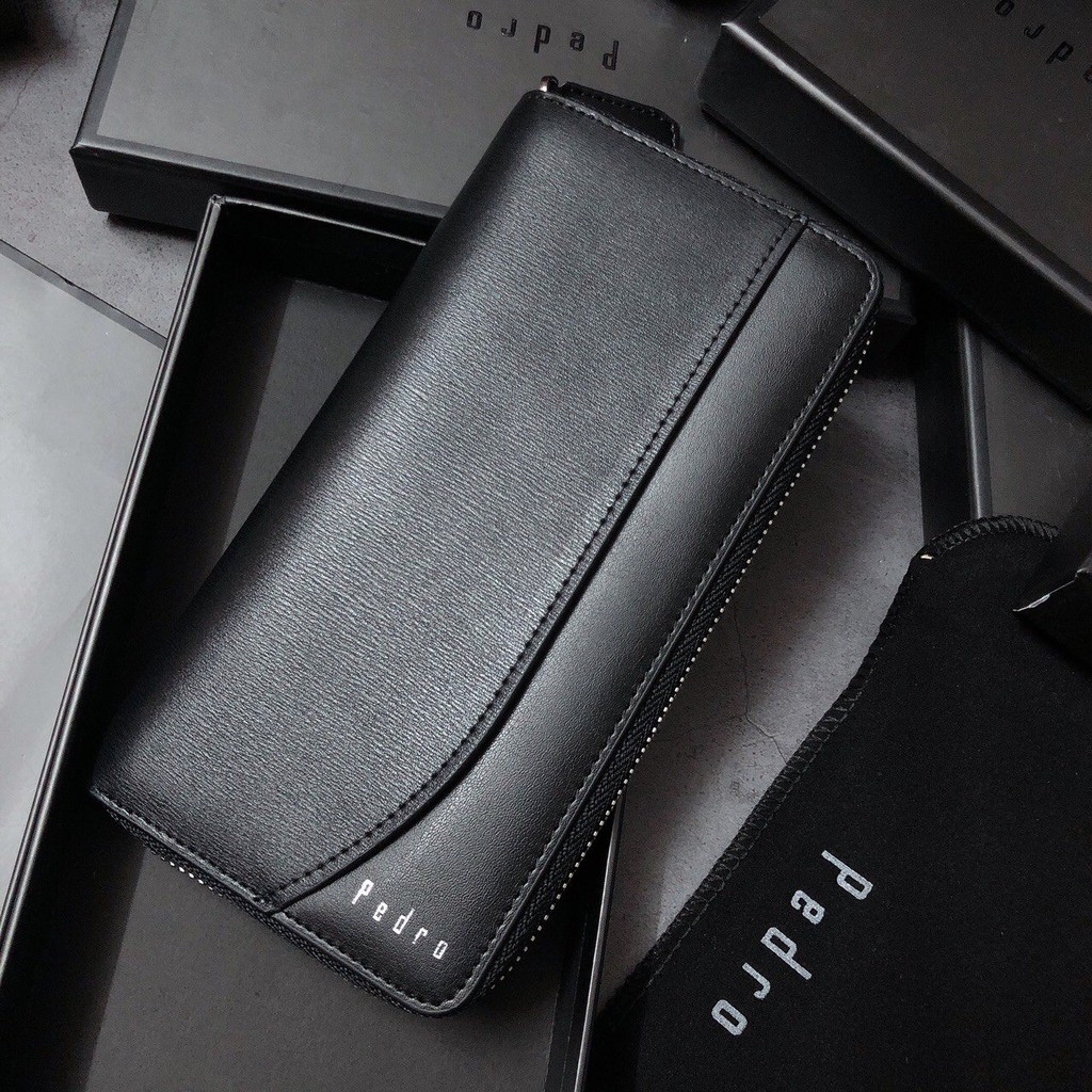 Men's long wallet with PEDRO BLACK zipper, full box, paper bag | Shopee ...