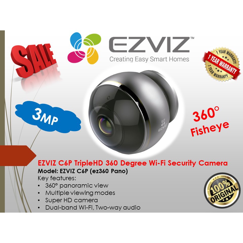 EZVIZ C6P (ez360 Pano) TripleHD 3MP 360 Degree Panoramic Wireless Wi-Fi ...