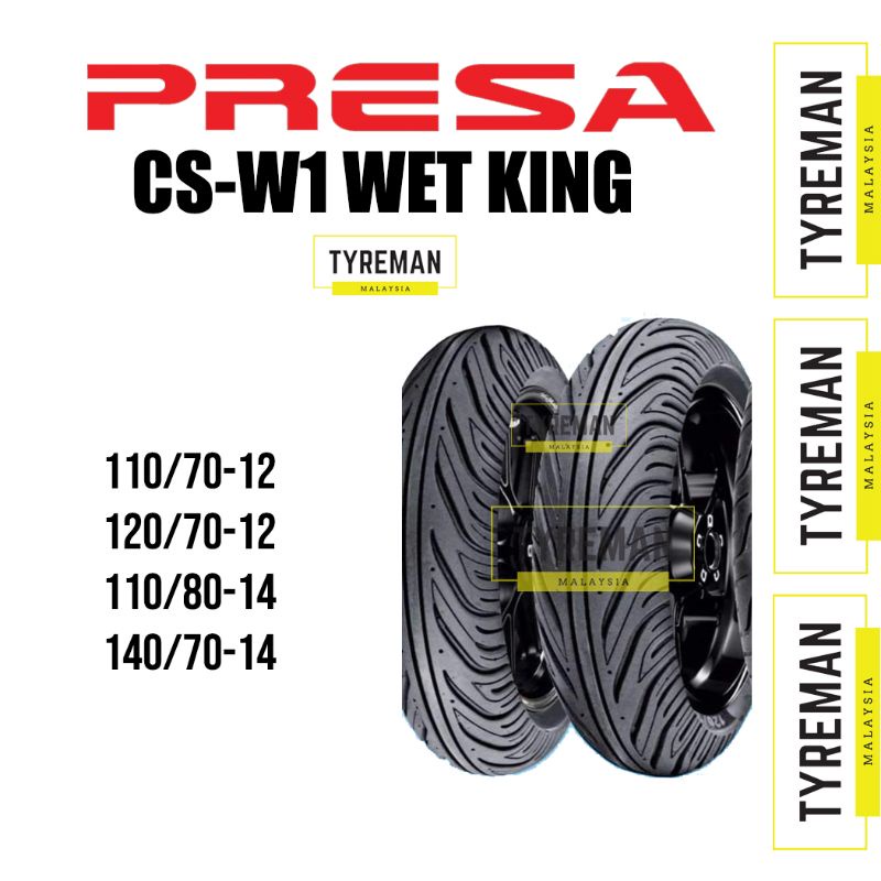 PRESA CS-W1 WET KING 110/70-12, 120/70-12, 110/80-14, 140/70-14 (Vespa Sprint, Yamaha NVX 155, X ...