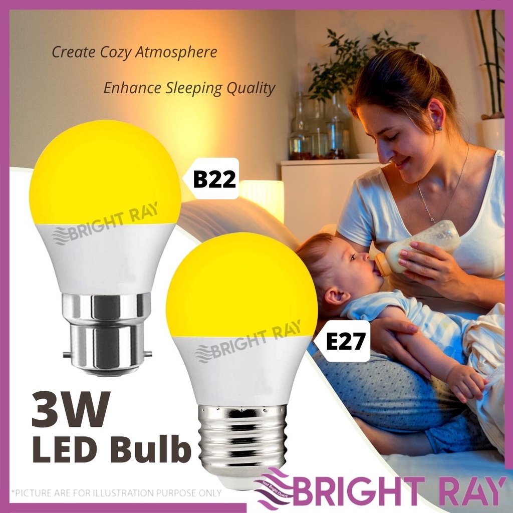 3W E27 / B22 Yellow LED Bulb Light Bulb Amber Bedroom Night Warm LEDs ...