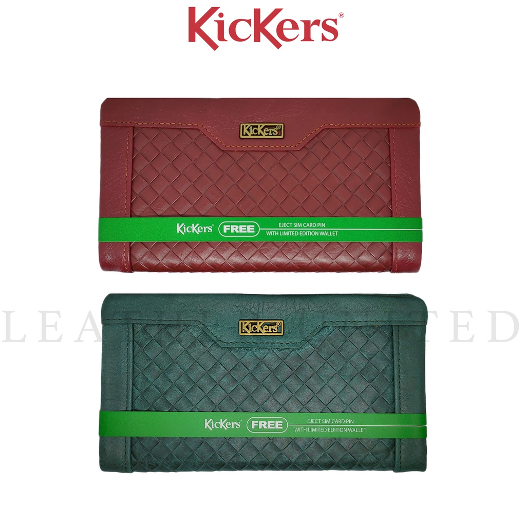Kickers Genuine Top Grain Leather Copper Logo Webbing Flip Long Wallet ...