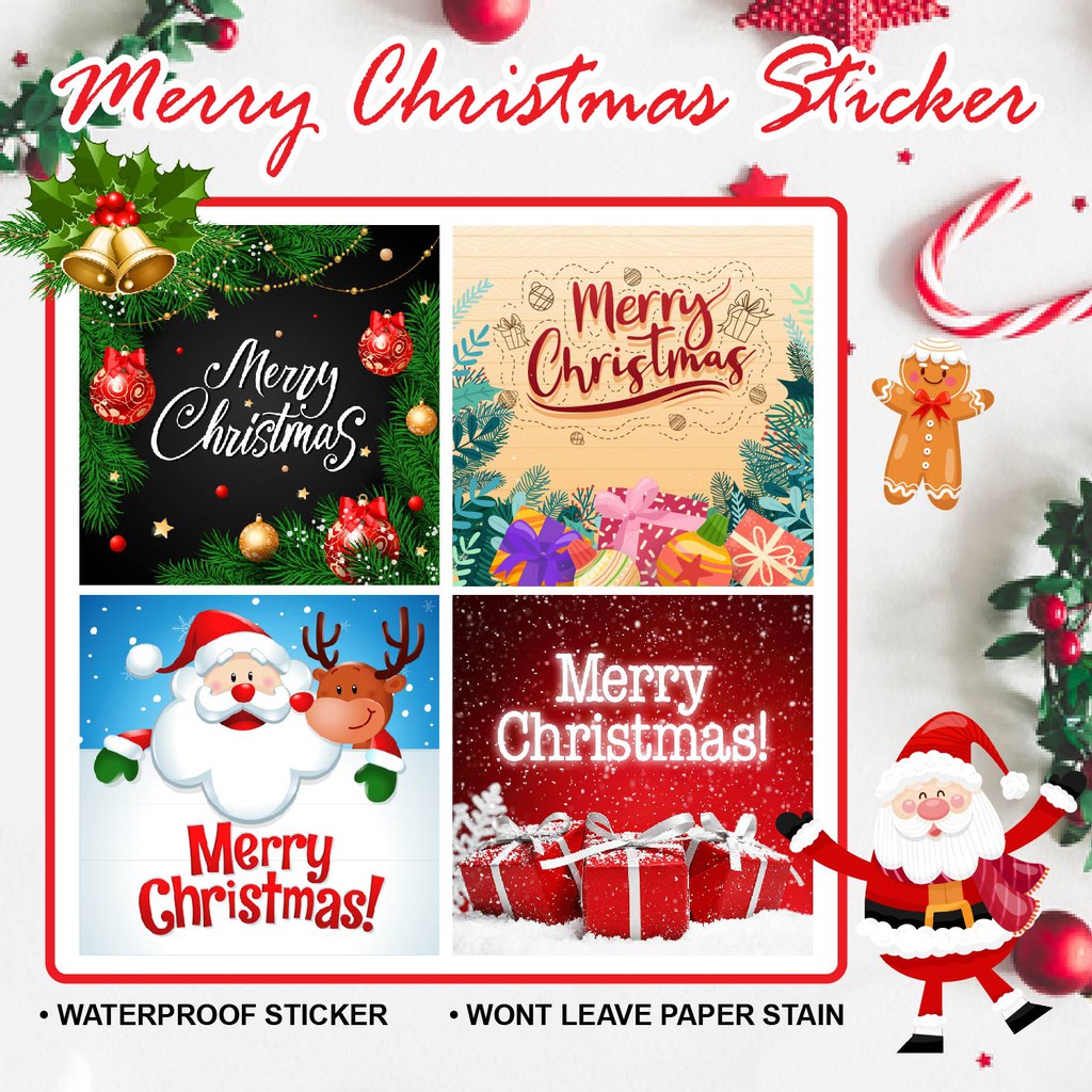 Merry Christmas Stickers 50pcs Ready Stock , Waterproof Vinly Adhensive ...