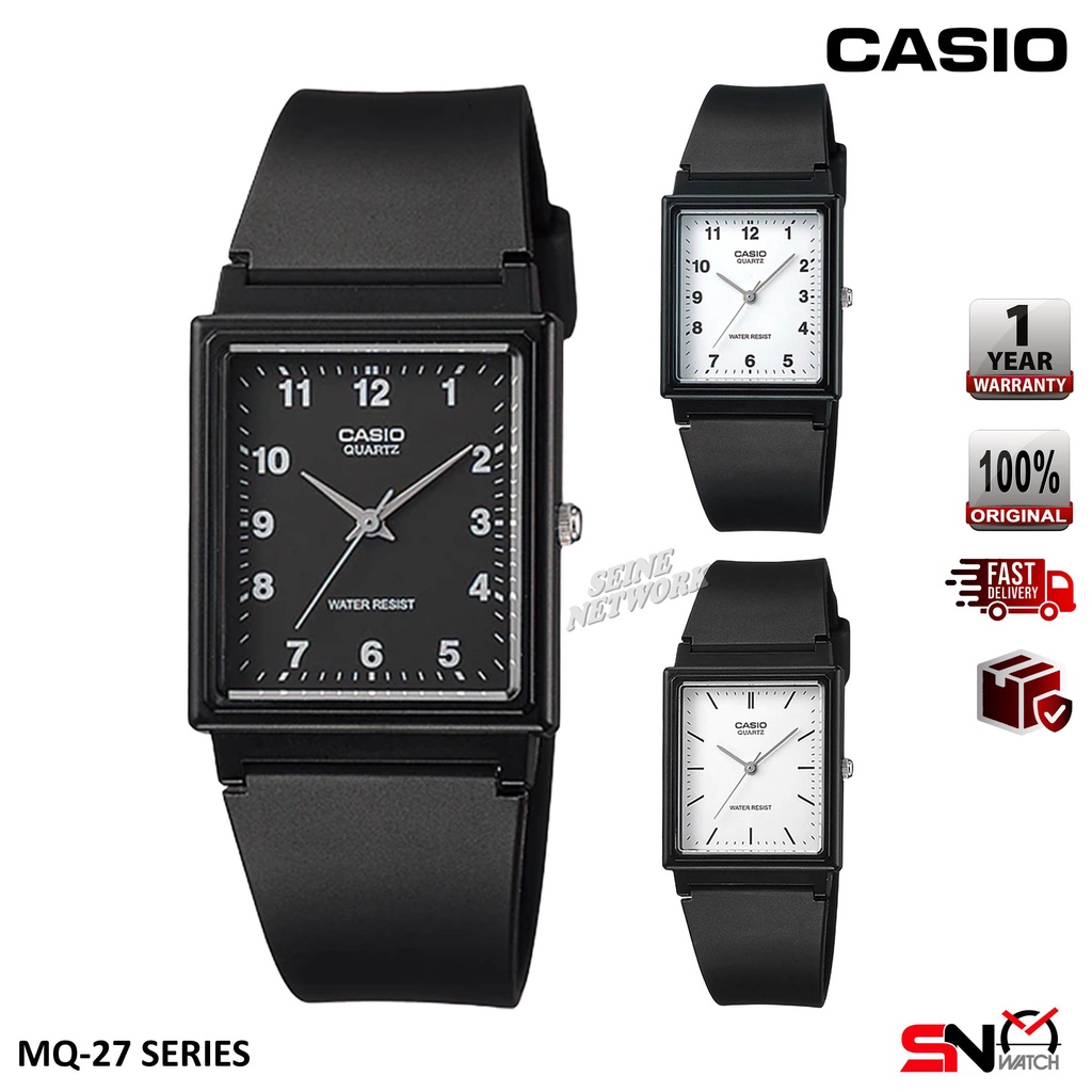 Casio MQ-27 Small Size Square Face Quartz Analog Black Resin Band Unisex Kid's Watch Jam Tangan ...