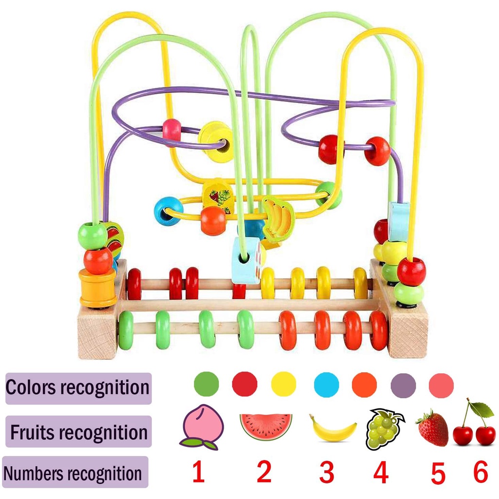 Ainna -Bead Maze Toy Toddlers Wooden Colorful Roller Coaster ...