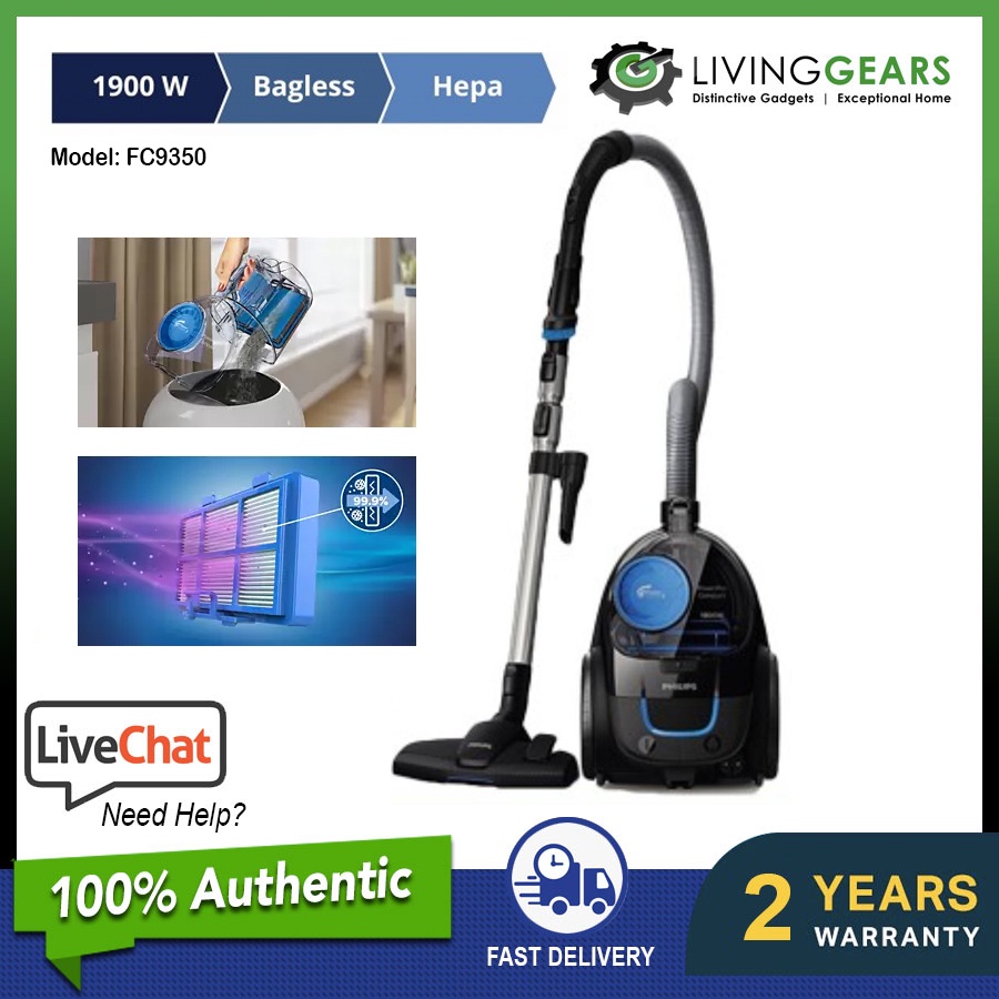 Philips PowerPro Bagless EPA 10 Filter Vacuum Power Cyclone ( FC9350 ...