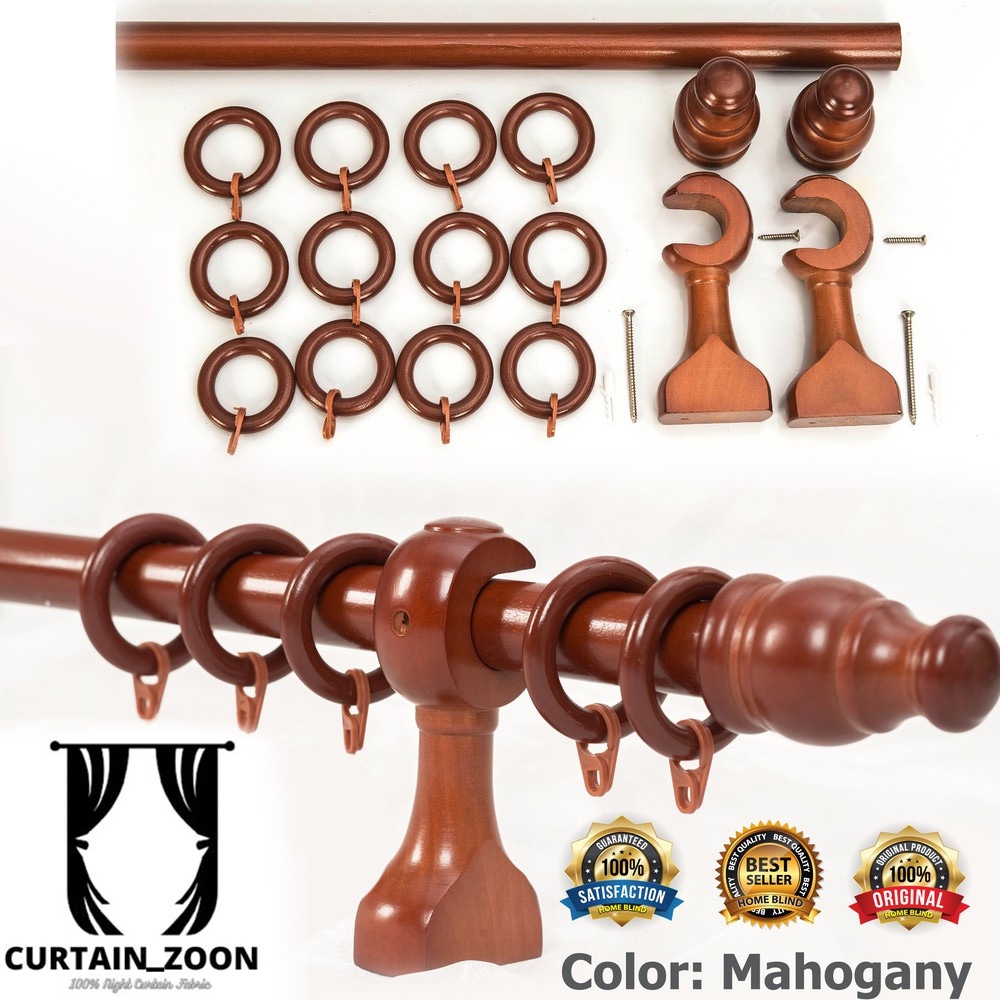 Wooden curtain rod full set accessories/kayu langsir/wood curtain rod ...