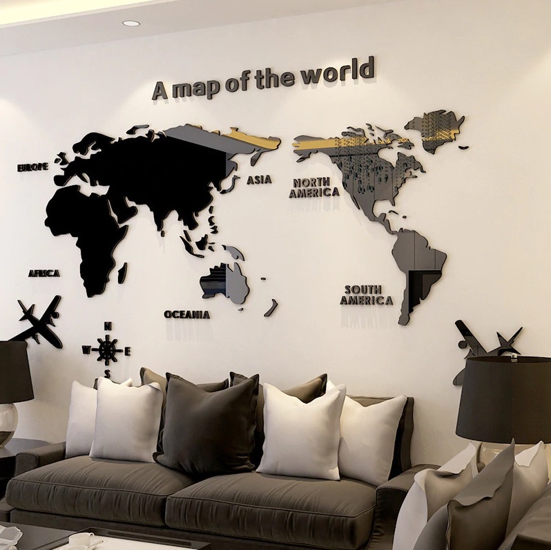 【Ready Stock】World Map Wall Sticker Acrylic 3D Solid Crystal World Map ...