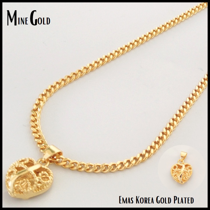 Rantai Leher Perempuan dan Loket Emas Korea Gold Plated Women Necklace Pendant Rantai Leher Set ...