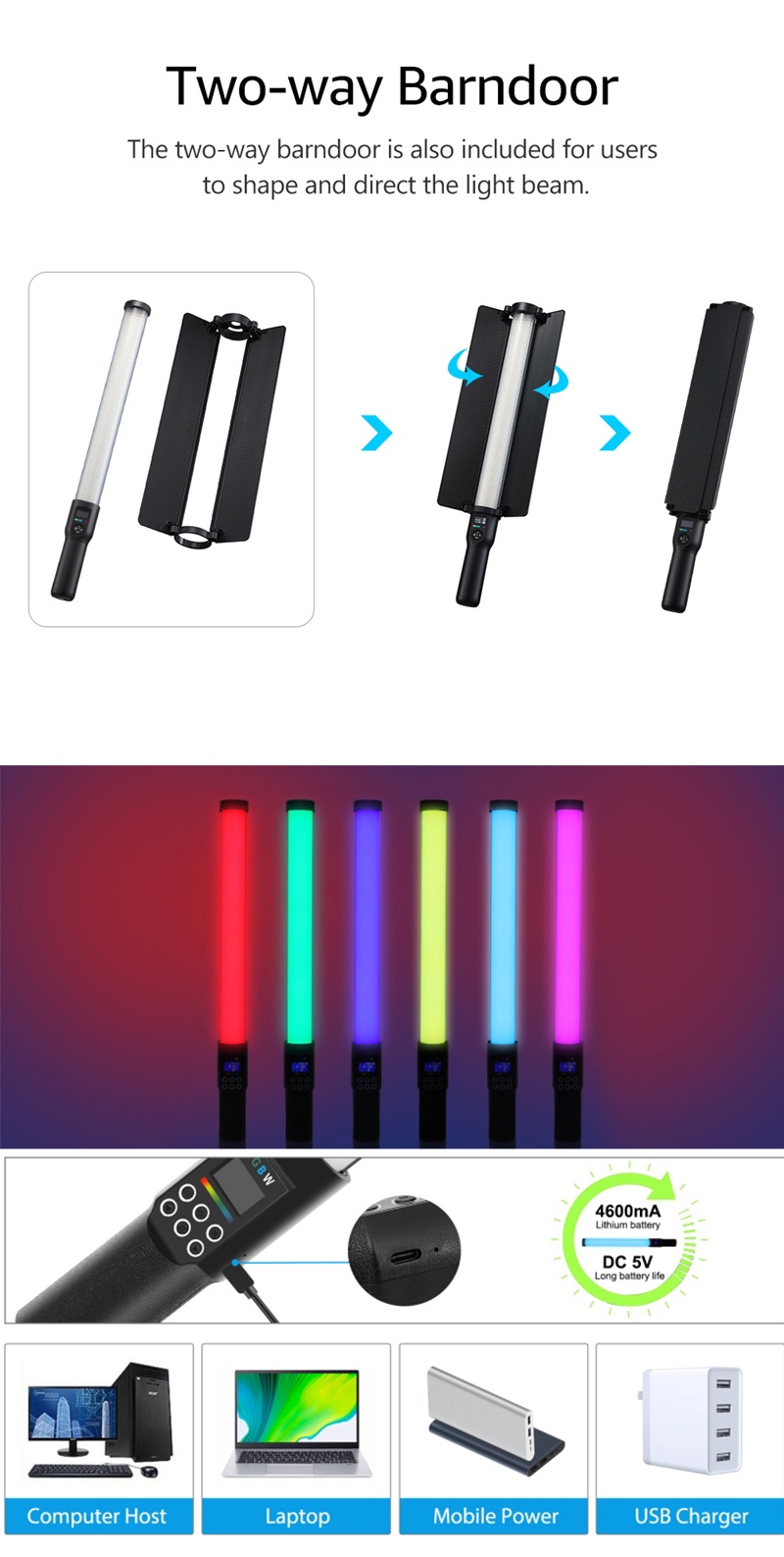 NEW RGB Handheld LED Video Light Wand Stick Photography Flash Light ...