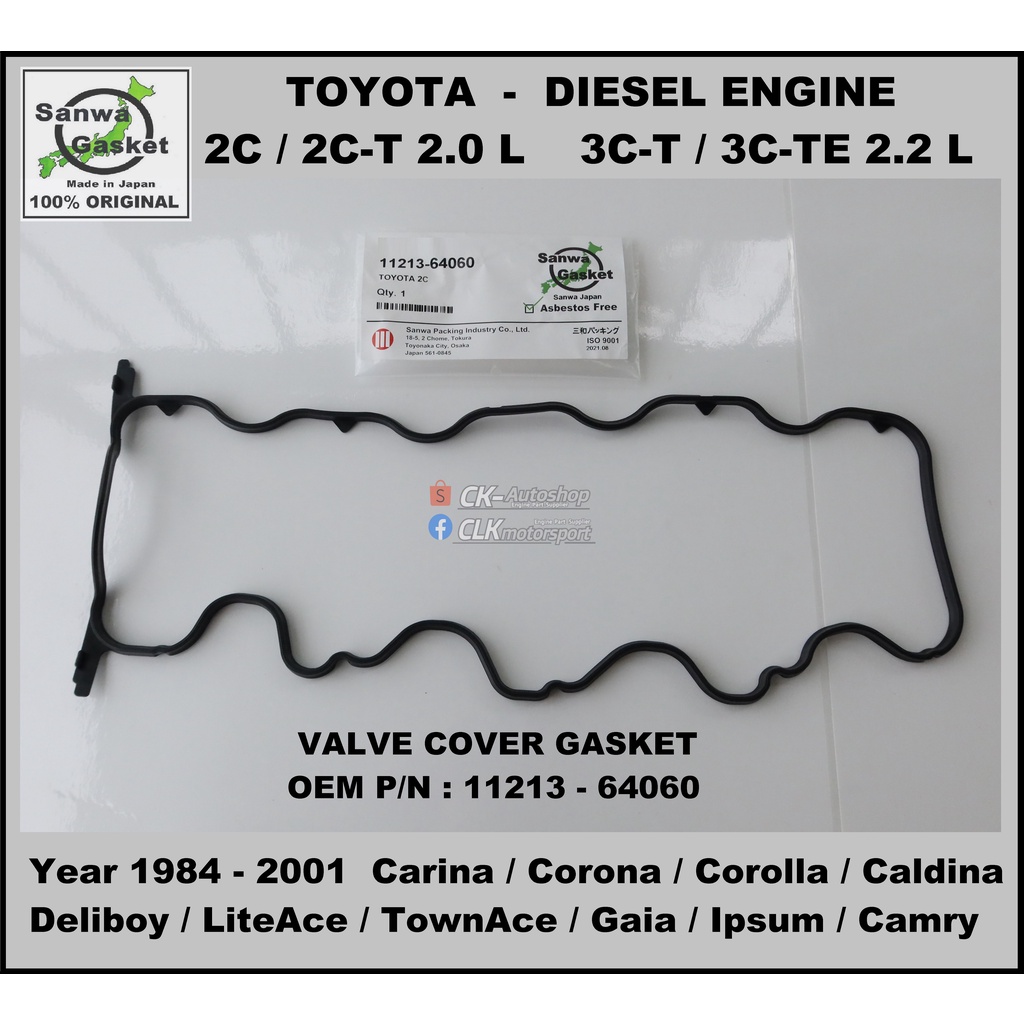 Toyota 2C 2CT 3CT 3CTE Valve Cover Gasket SANWA Japan OEM P/N 11213 ...